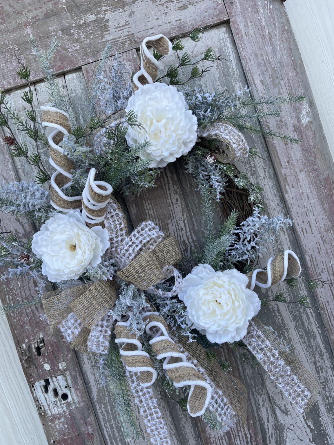 Winter snowy Peony Wreath . Kelea's Design School